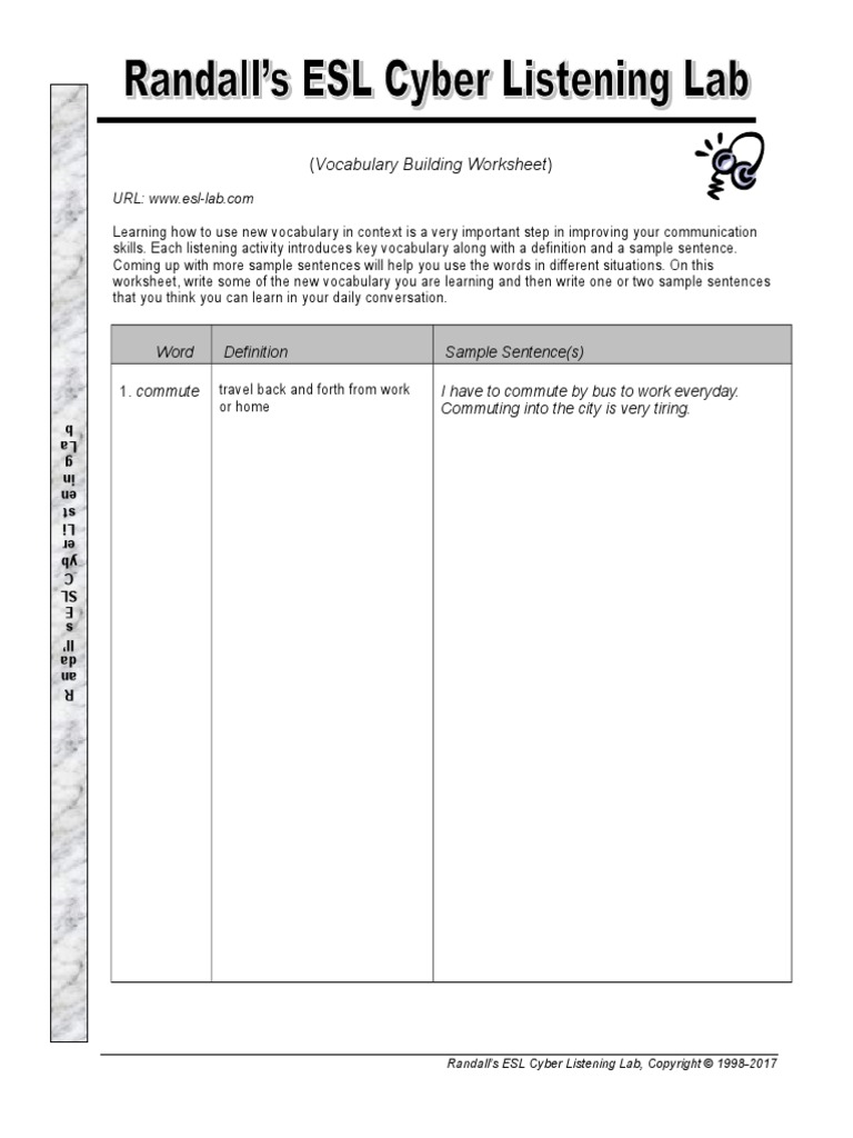 Vocabulary Building Worksheet | PDF