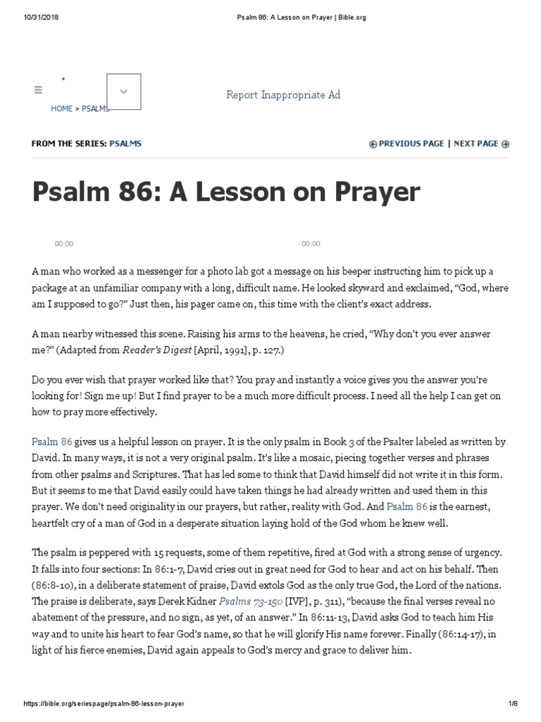 Psalm 86 - A Lesson On Prayer | PDF | Mercy | Prayer