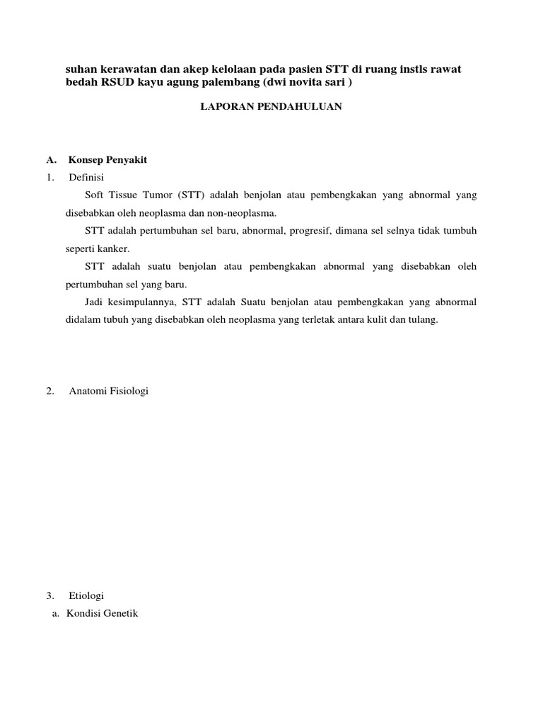 Laporan Pendahuluan STT Soft Tissue Tumo | PDF