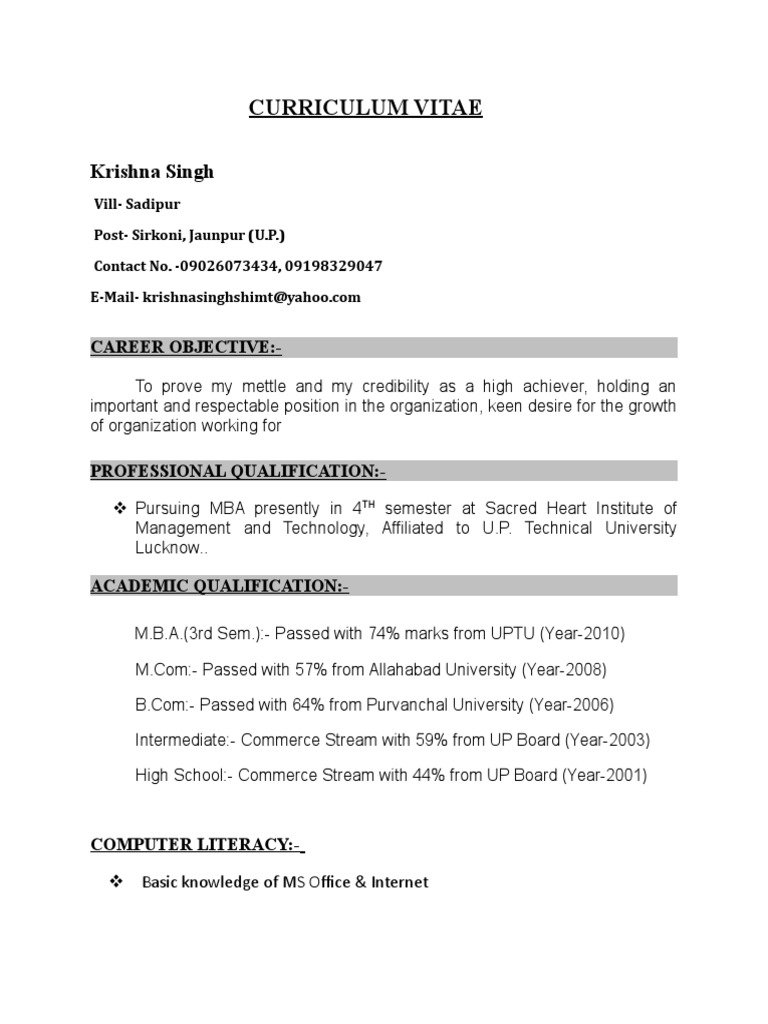 Curriculum Vitae: Krishna Singh | PDF