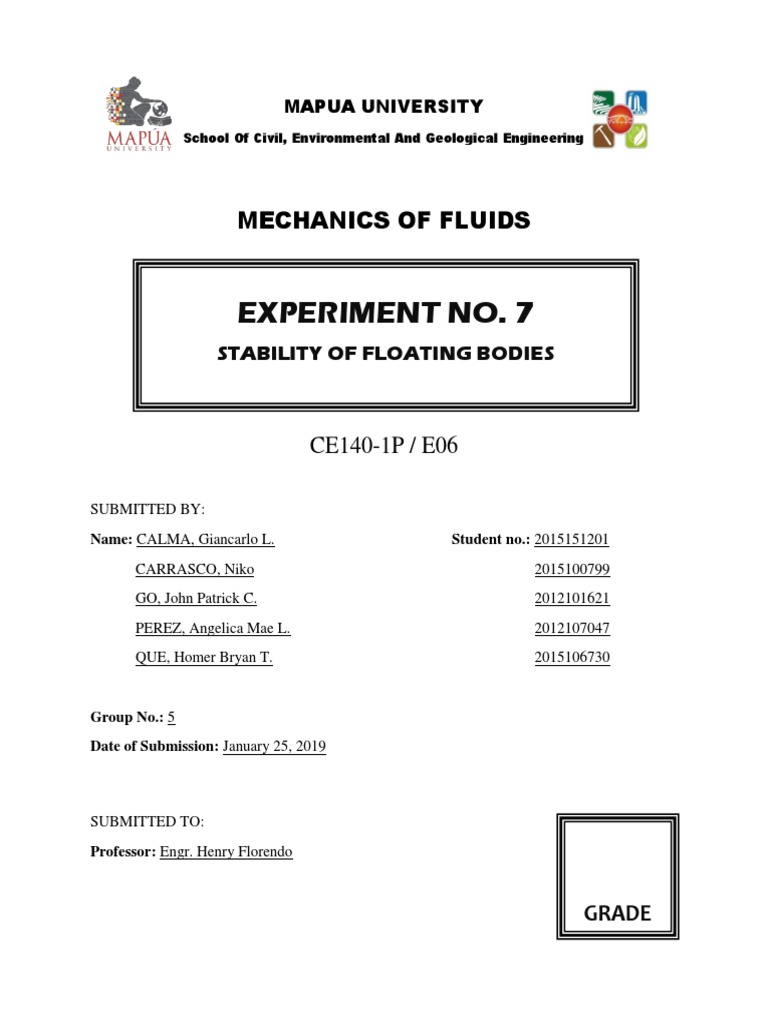 Experiment No. 7: Mechanics of Fluids | PDF | Buoyancy | Mass