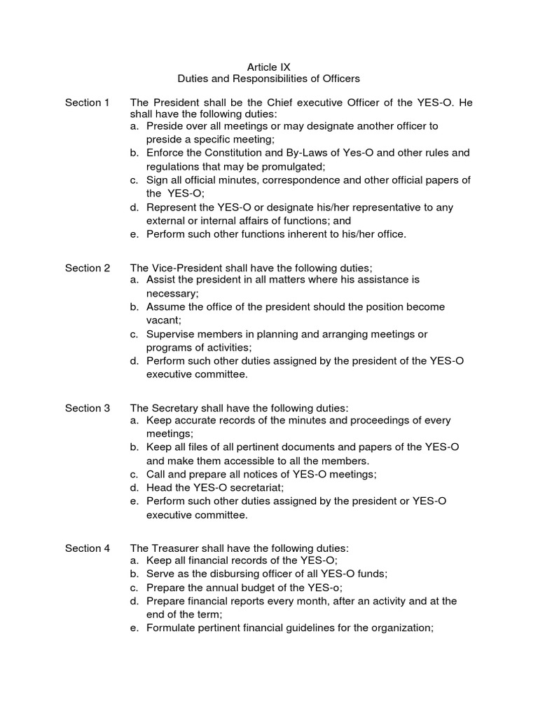 Duties and Responsibilities of Officers in the YES-O Organization | PDF ...