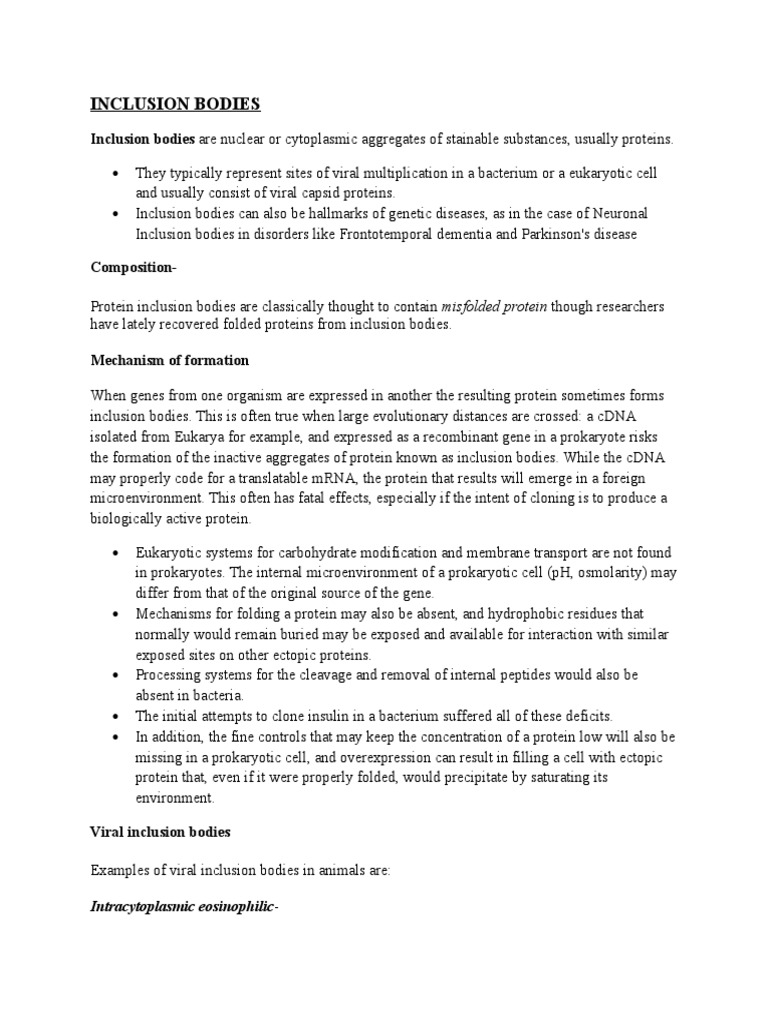 Inclusion Bodies: Inclusion Bodies Are Nuclear or Cytoplasmic ...
