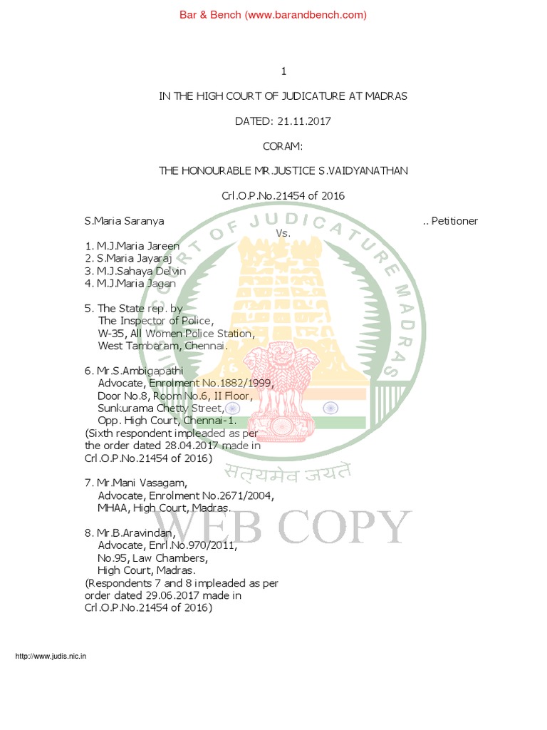 Madras High Court Vakalat 21.11.2017 PDF | PDF | Bail | Criminal ...