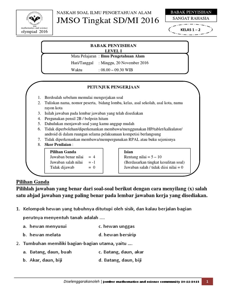 Soal Babak Penyisihan IPA Level 1 2016 | PDF