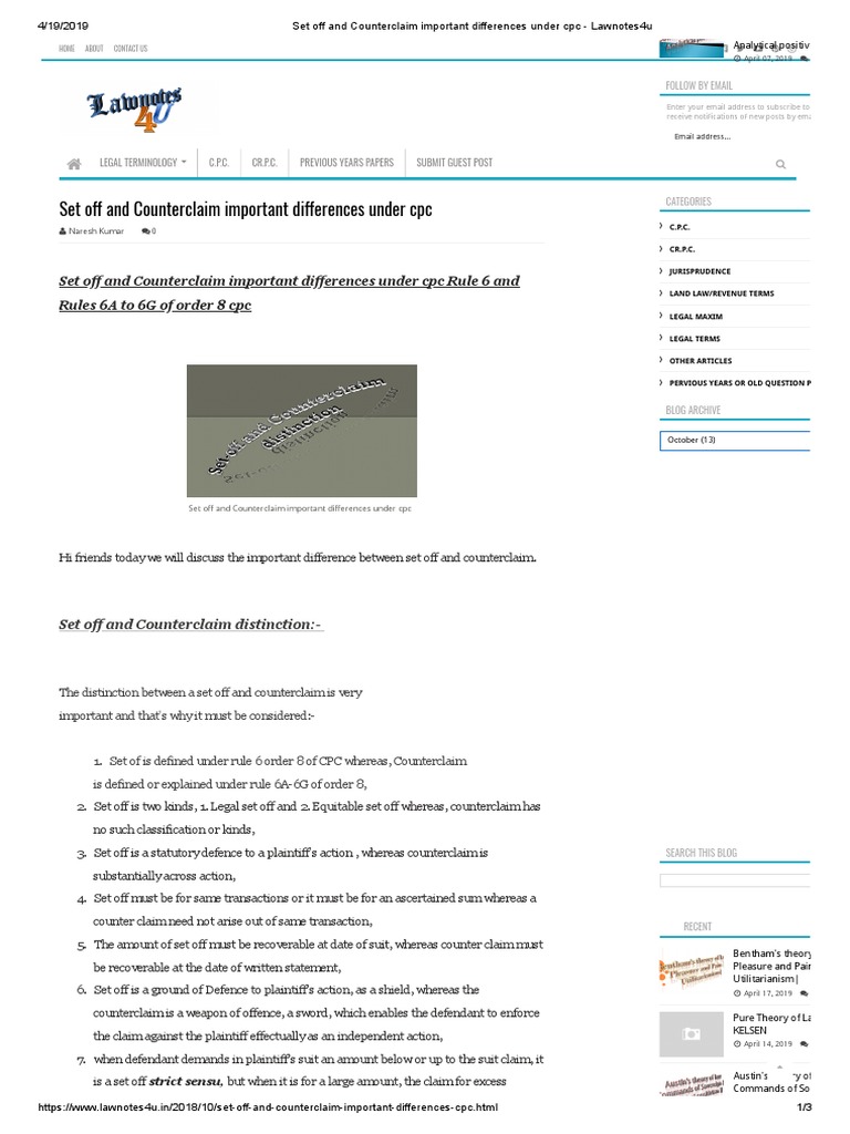 Set Off and Counterclaim Important Differences Under CPC - Lawnotes4u ...
