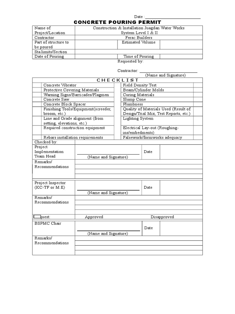 Pouring Permit Form | PDF