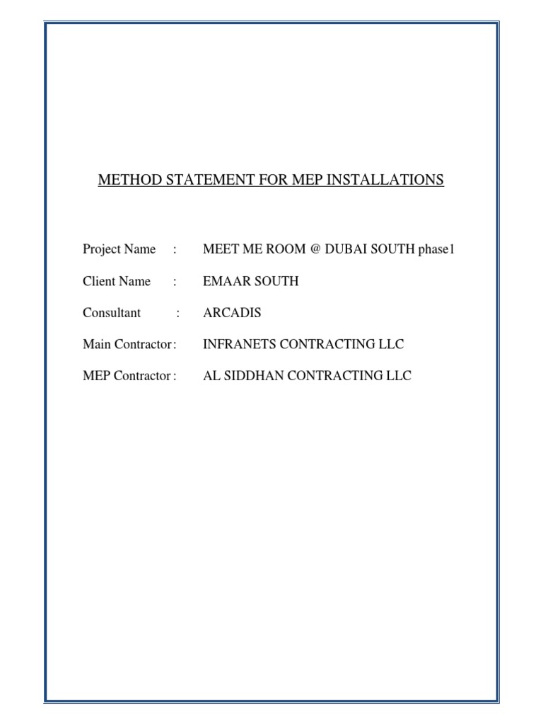 Method Statement For Mep Installations PDF | PDF | Electrical Wiring ...