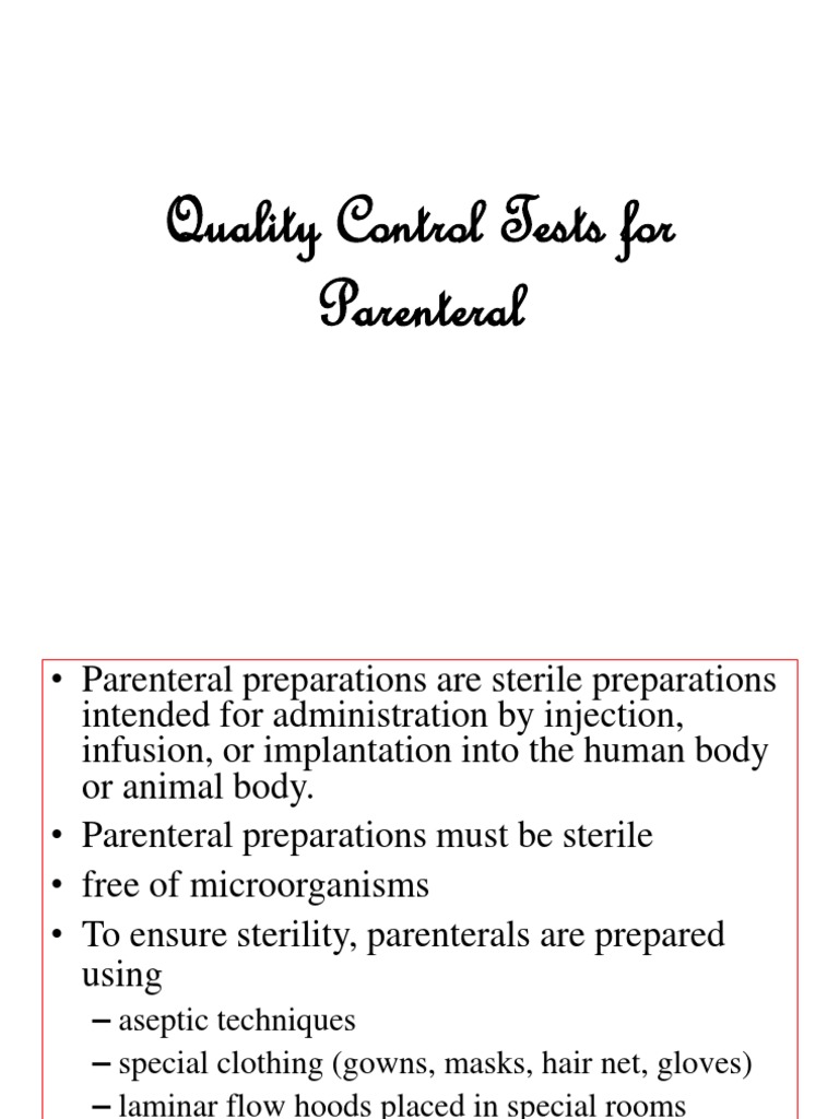 Quality Control Tests For Parenteral | PDF | Injection (Medicine ...