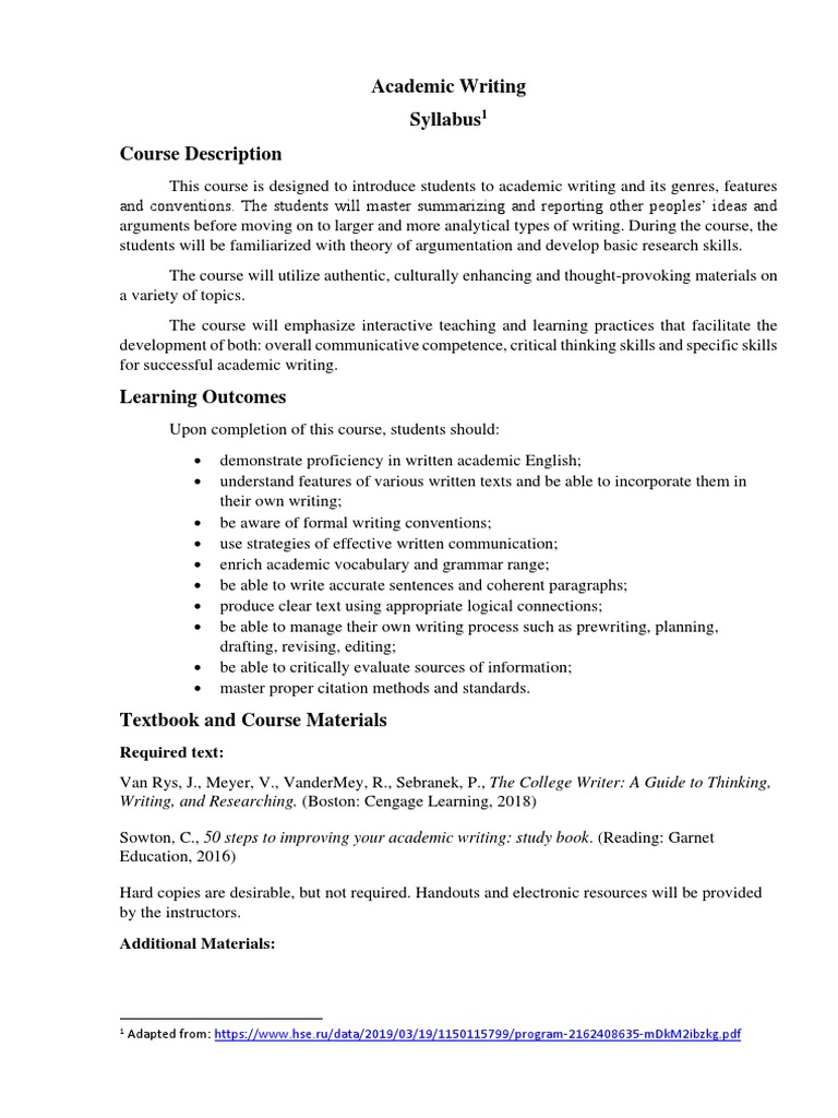 Academic Writing Syllabus | PDF | Linguistics | Writing