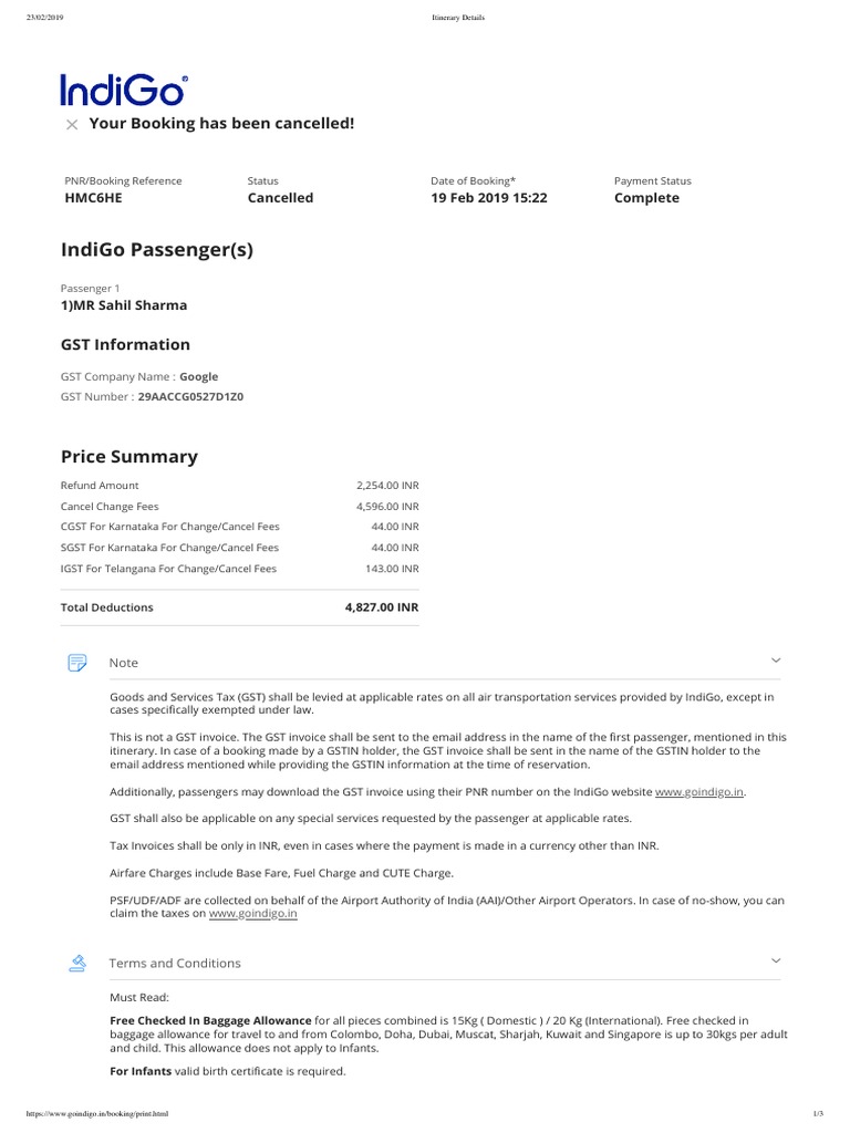 Indigo Passenger (S) : Price Summary | PDF | Value Added Tax ...