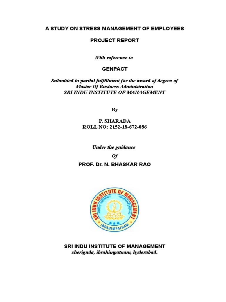 Stress Management Project | PDF | Occupational Stress | Stress (Biology)