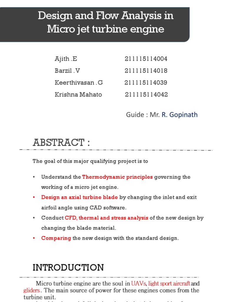 Design and Flow Analysis in Micro Jet Turbine Engine: Guide: MR | PDF ...