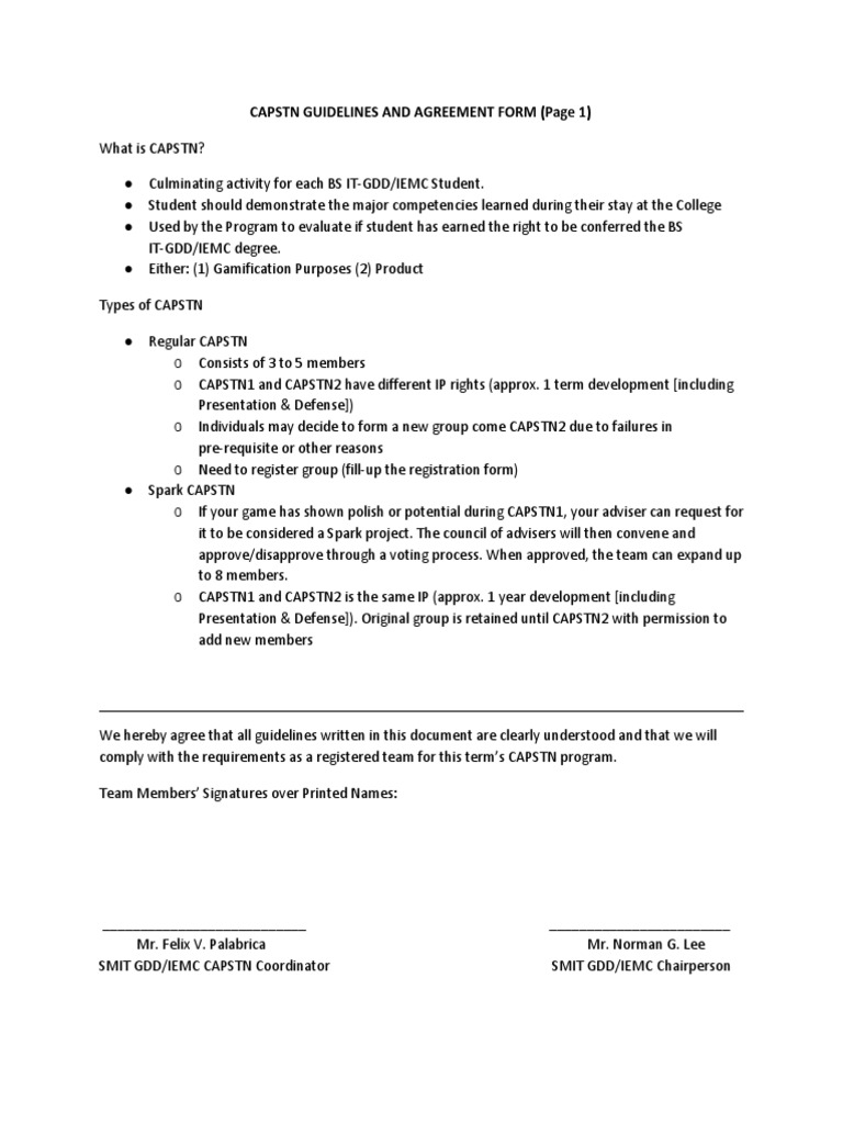 Capstn Guidelines and Agreement Form (Page 1) | PDF | Design | Evaluation