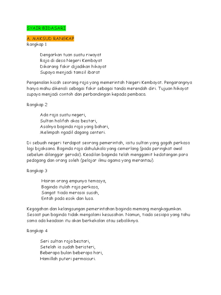 Syair Bidasari Form 4 Komsas | PDF