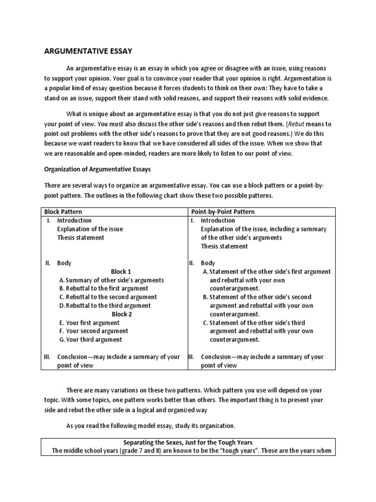 Argumentative Essay: Organization of Argumentative Essays | PDF ...