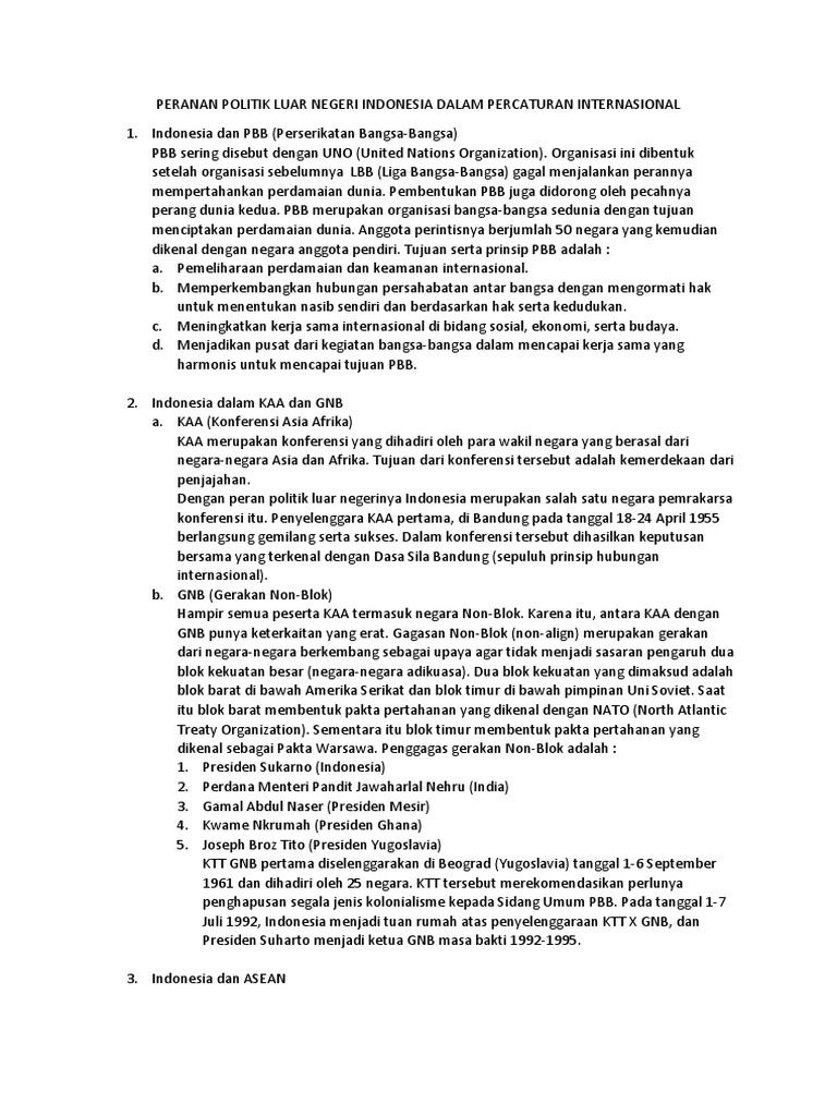 Peranan Politik Luar Negeri Indonesia Dalam Percaturan Internasional ...