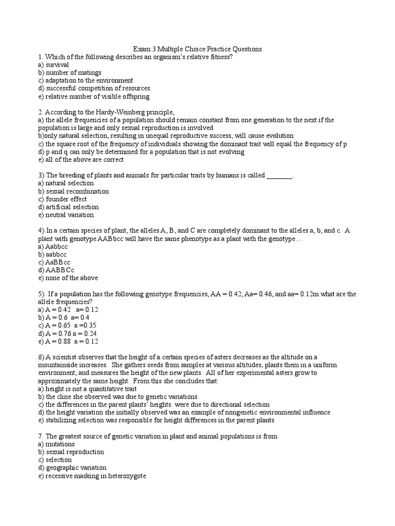 Biology 211 Exam 3 Practice Questions | PDF | Meiosis | Dominance ...