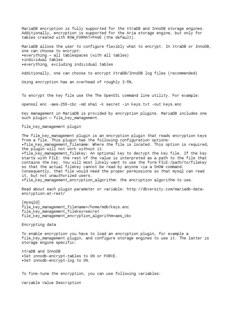 MariaDB Encryption | PDF | Encryption | Key (Cryptography)
