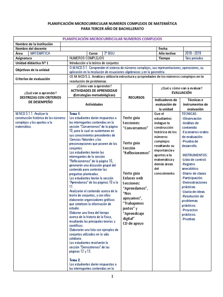 Guia ECA 1 BGU Docente-Anexos | PDF | Matriz (Matemáticas) | Número complejo