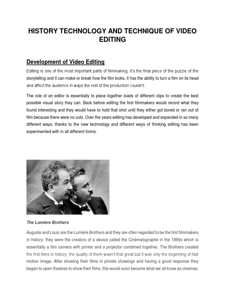 History Technology and Technique of Video Editing | PDF | Filmmaking ...