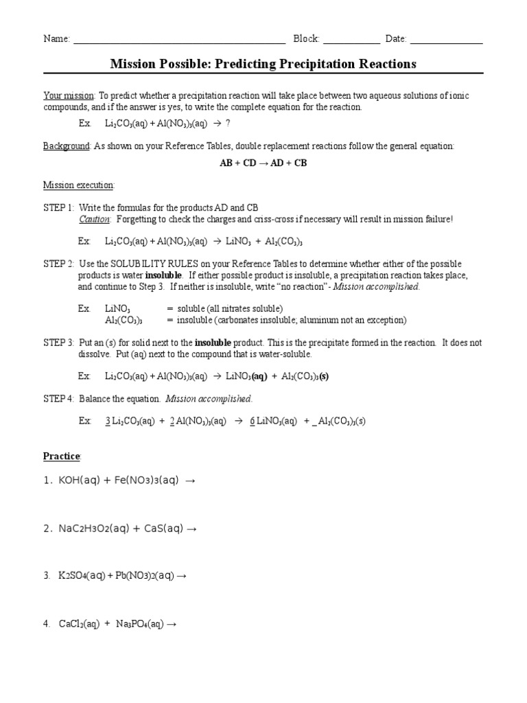 Predicting Precipitation Reactions | PDF | Teaching Methods & Materials