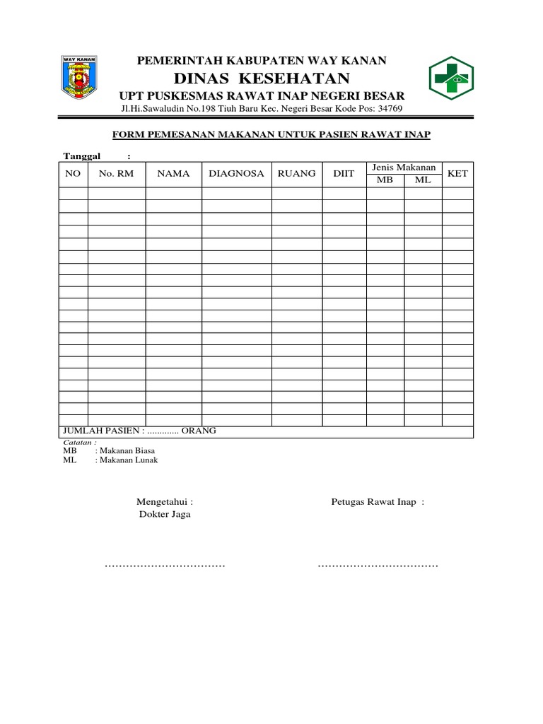 Form Pemesanan Makanan Pasien | PDF