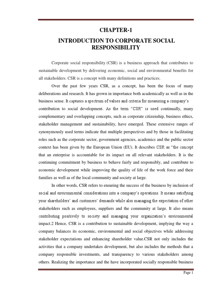 Chapter-1 Introduction To Corporate Social Responsibility | PDF ...
