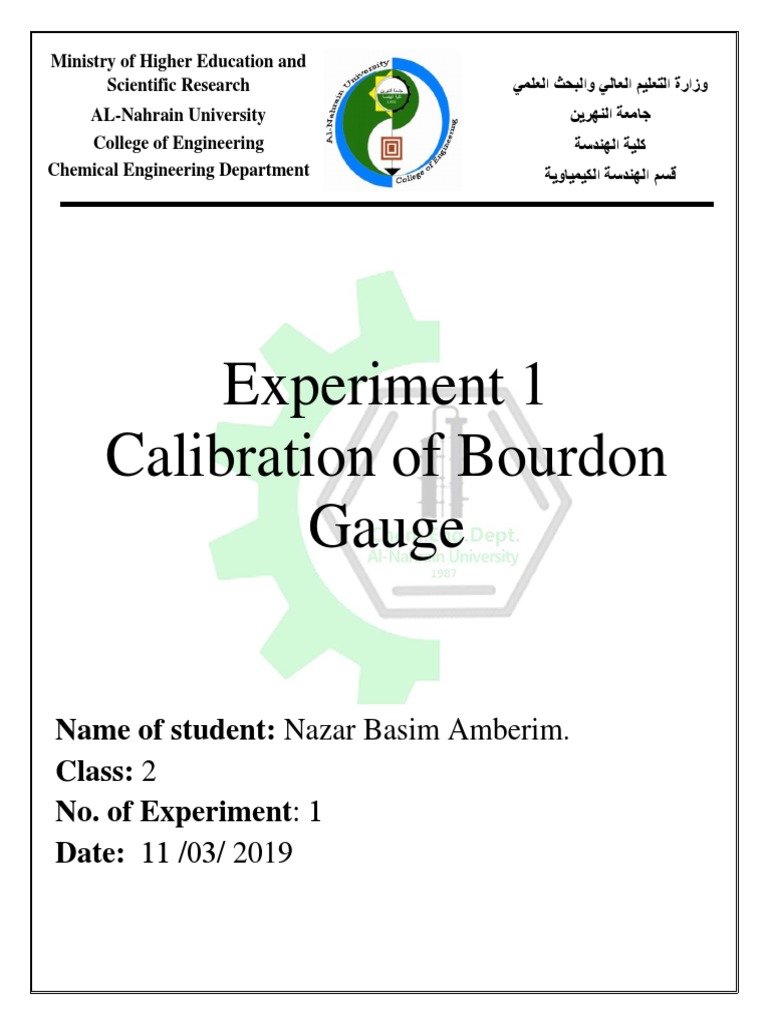 Experiment 1 Calibration of Bourdon Gauge | PDF | Pressure Measurement | Pascal (Unit)