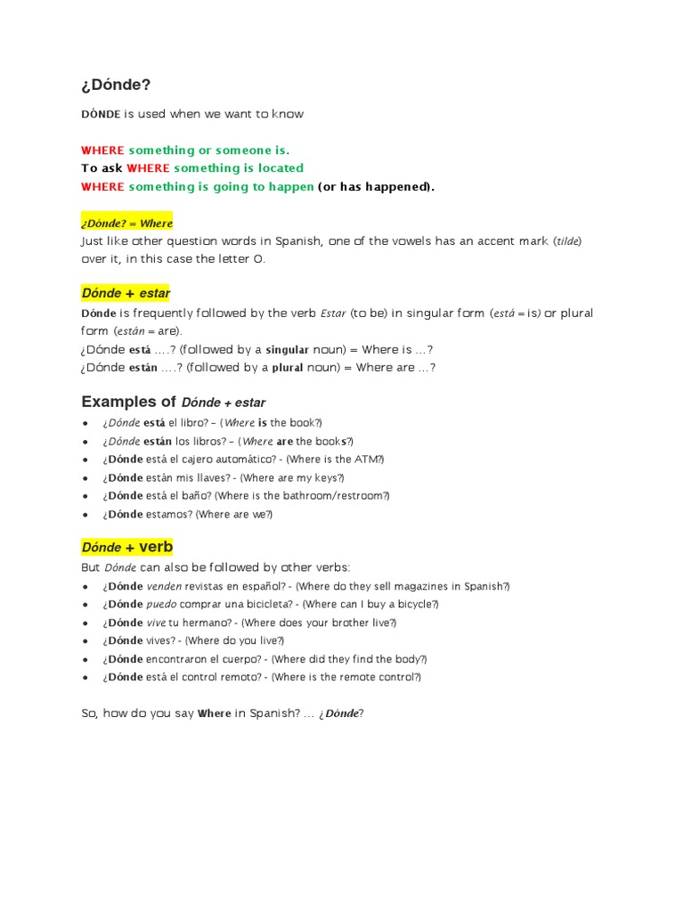 ¿Dónde?: Something or Someone Is. Something Is Located Something Is ...