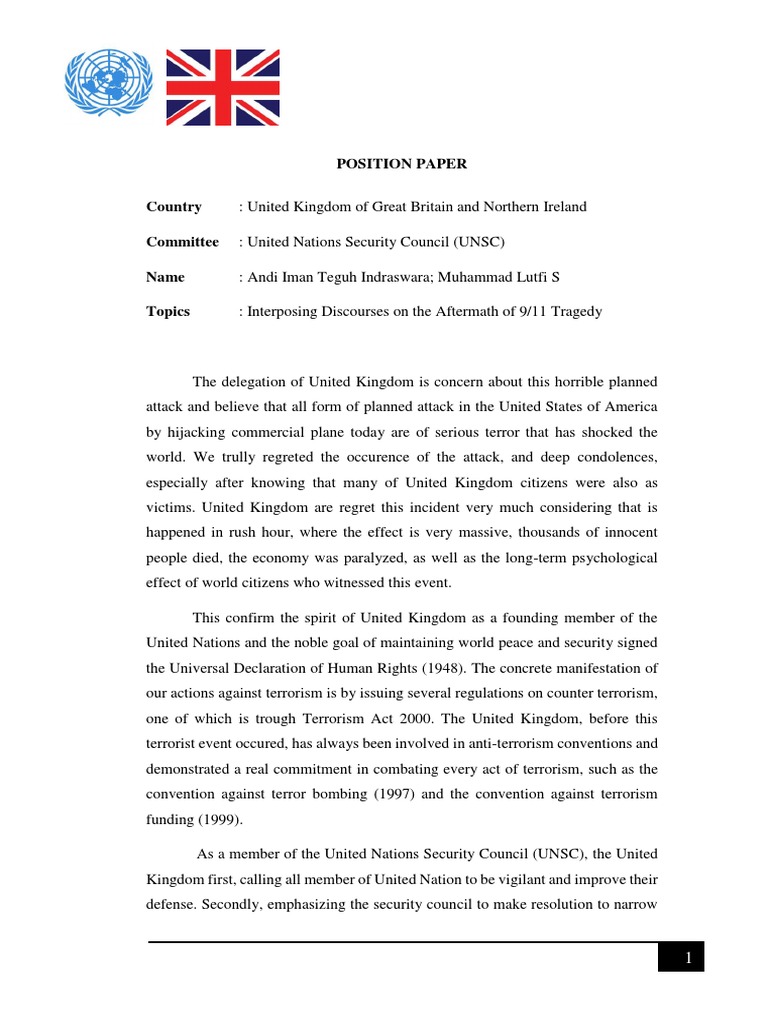 Position Paper | PDF | Counter Terrorism | September 11 Attacks