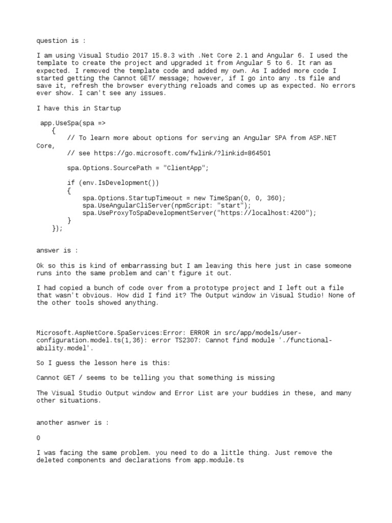Vs Output Window Key To Resolving Cannot Get Issue In Angular Spa Pdf