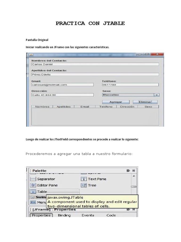 Práctica con JTable: agregar y eliminar filas de una tabla en Java | PDF | Point and Click ...