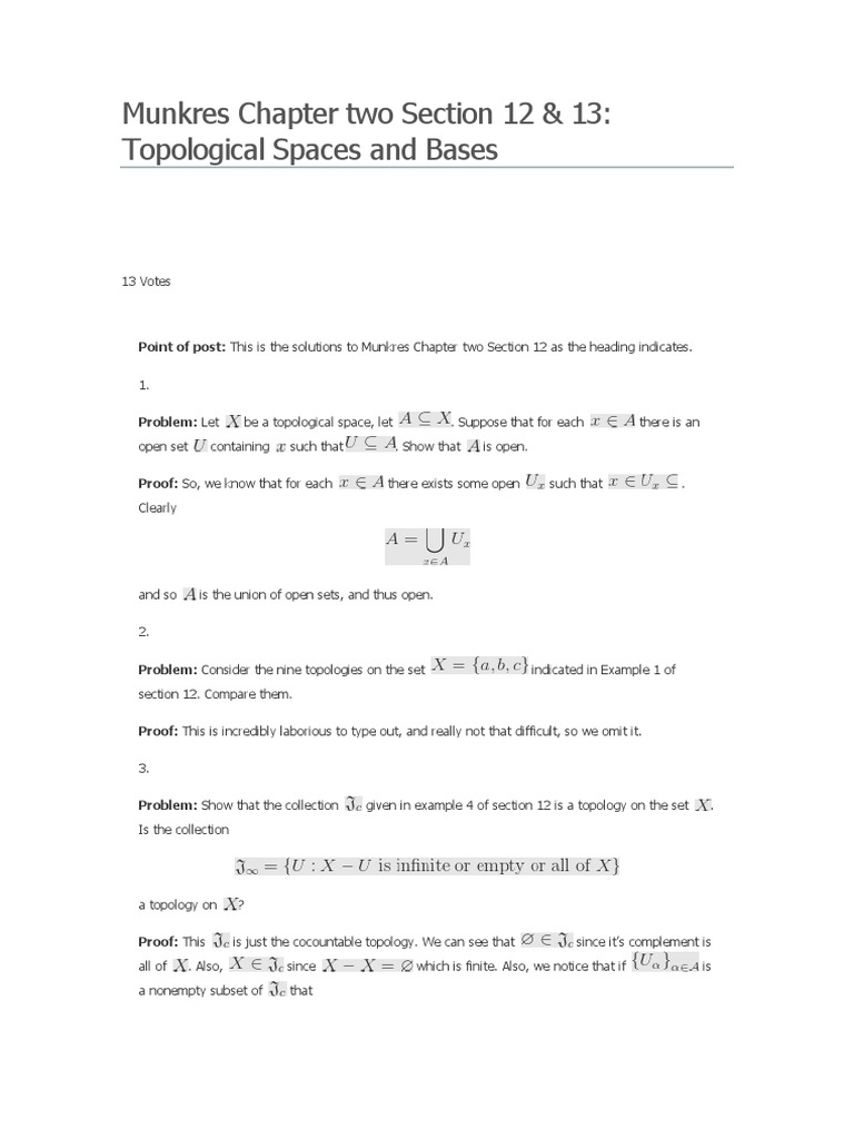 Munkres Chapter Two Section 12 & 13: Topological Spaces and Bases | PDF | Continuous Function ...