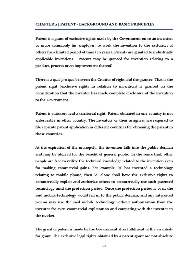 Chapter 2 - Patent - Background and Basic Principles | PDF | Patent ...