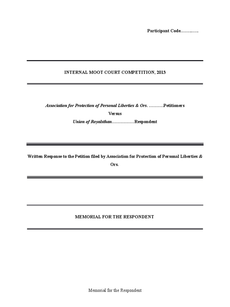 Respondent - Sample Memorial | PDF | Supreme Courts | Supreme Court Of ...