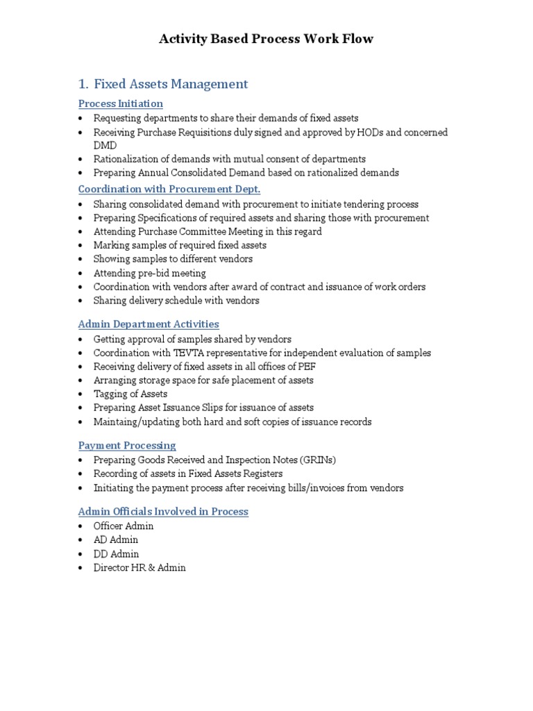 Fixed Assets Management: Activity Based Process Work Flow | PDF ...
