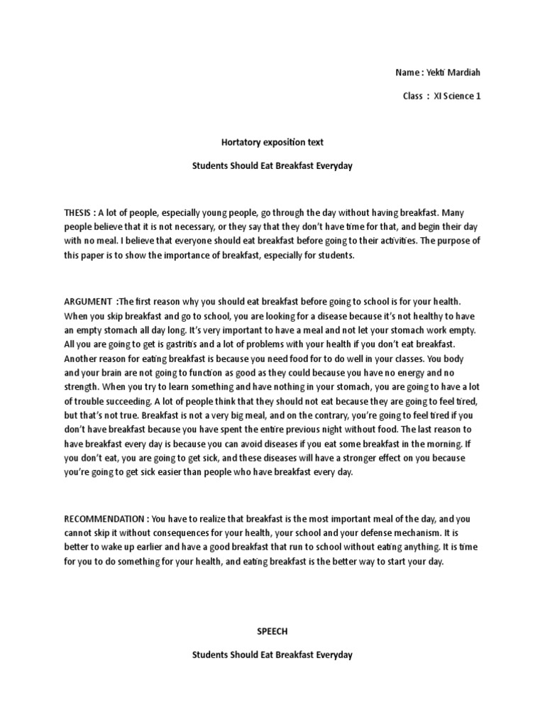 Hortatory Exposition Text Students Should Eat Breakfast Everyday | PDF | Foods | Wellness