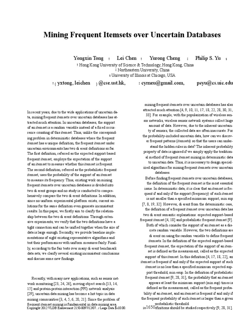 Uncertain Data Vldb2012 | PDF | Expected Value | Probability Distribution