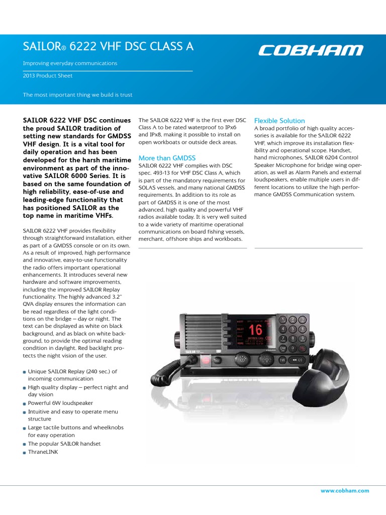 Sailor 6222 VHF DSC Class A Product Sheet PDF | PDF | Loudspeaker ...