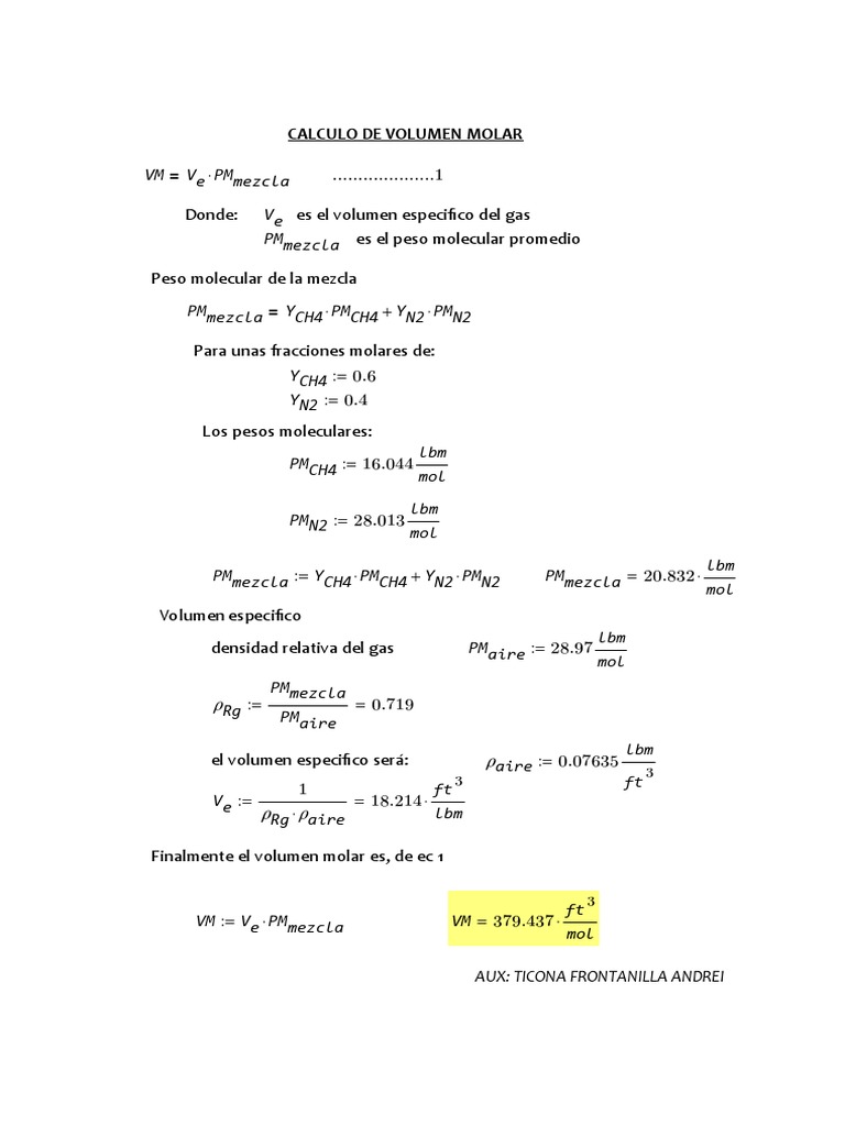 Calculo de Volumen Molar | PDF | Ciencia y matemáticas