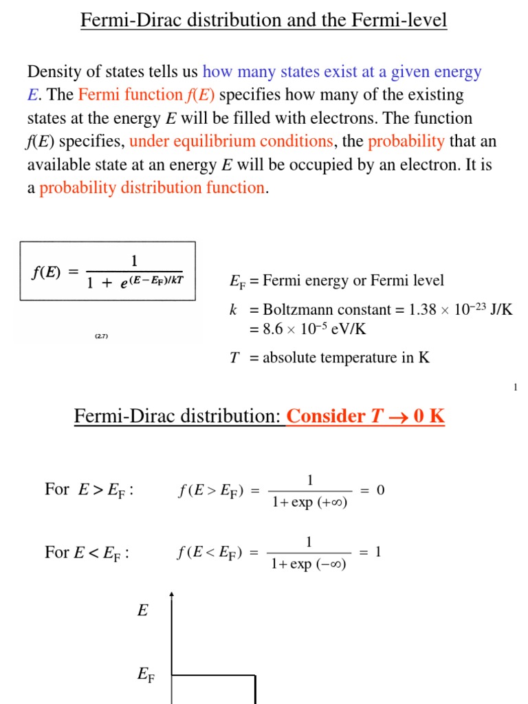 Fermi-Dirac Distribution and The Fermi-Level | PDF | Stars | Temperature