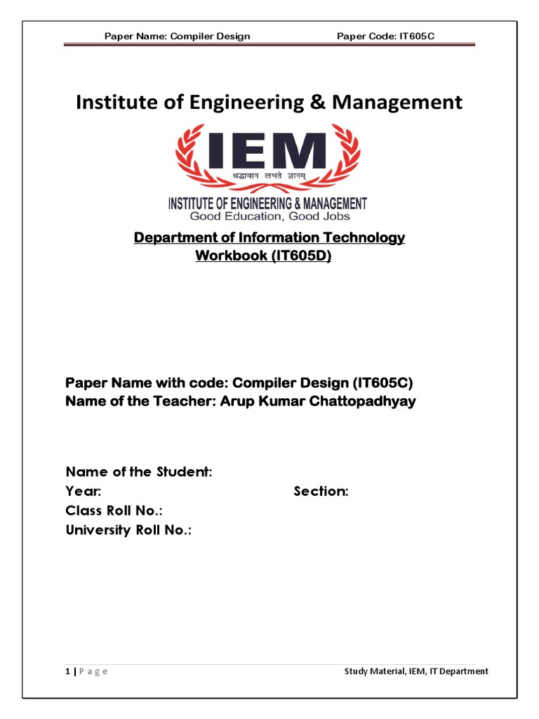 Institute of Engineering & Management: Department of Information ...