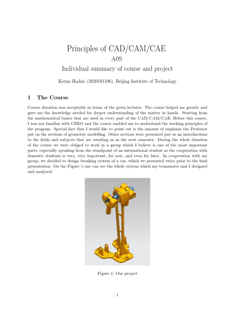 Principles of CAD/CAM/CAE: A09 Individual Summary of Course and Project ...