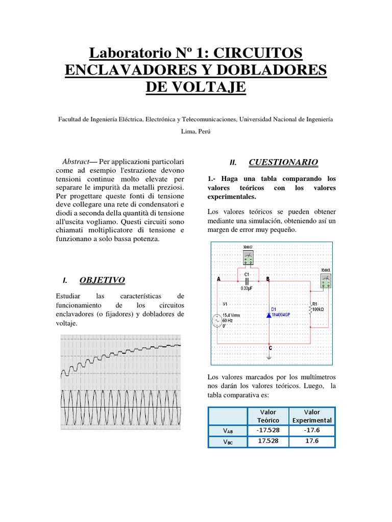 Laboratorio #1 Circuitos Enclavadores | PDF | Condensador | Diodo