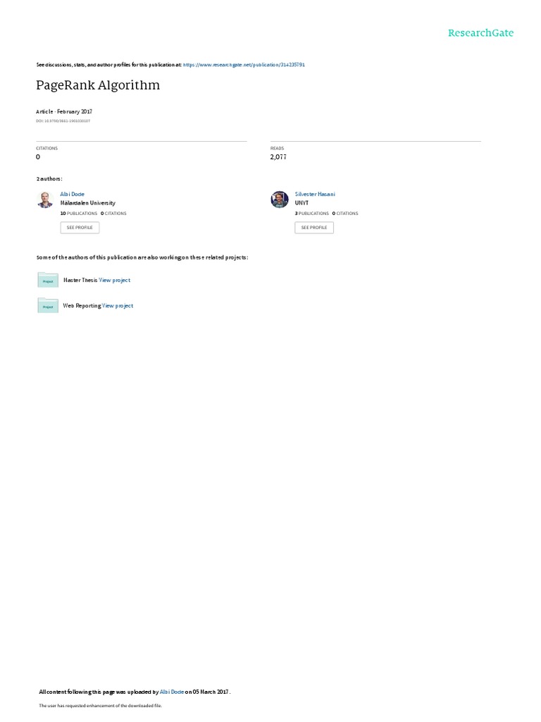 PageRank Algorithm Journal | PDF | Search Engine Optimization | Eigenvalues And Eigenvectors