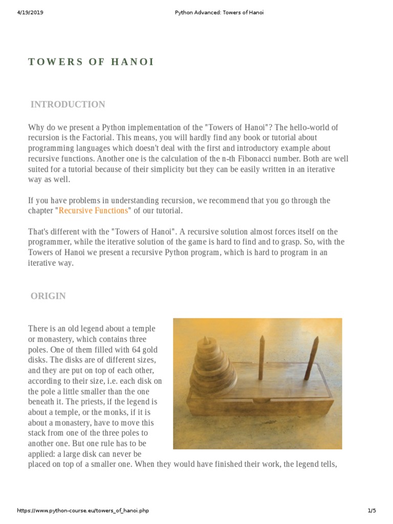 Python Advanced - Towers of Hanoi | PDF | Algorithms | Computer Science