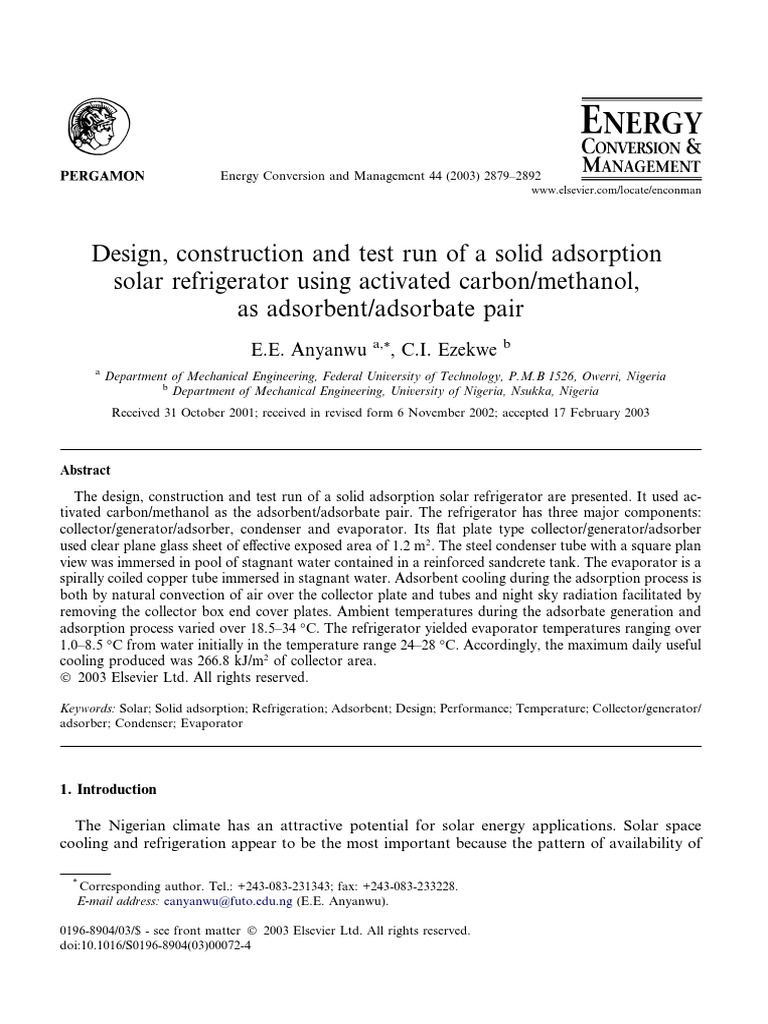 Design Refrigerator Methanol Carbon PDF | PDF | Adsorption | Refrigeration