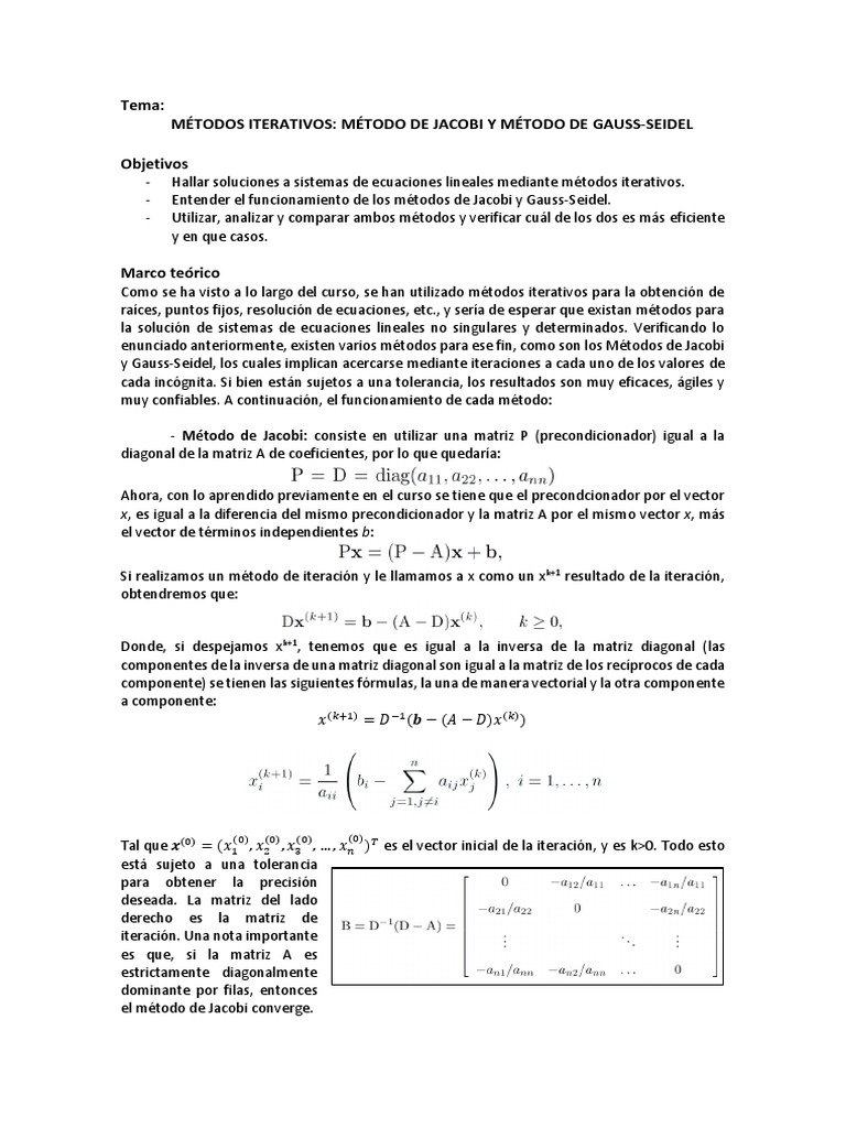 Métodos Iterativos Método de Jacobi y Método de Gauss-Seidel | PDF | Sistema de ecuaciones ...