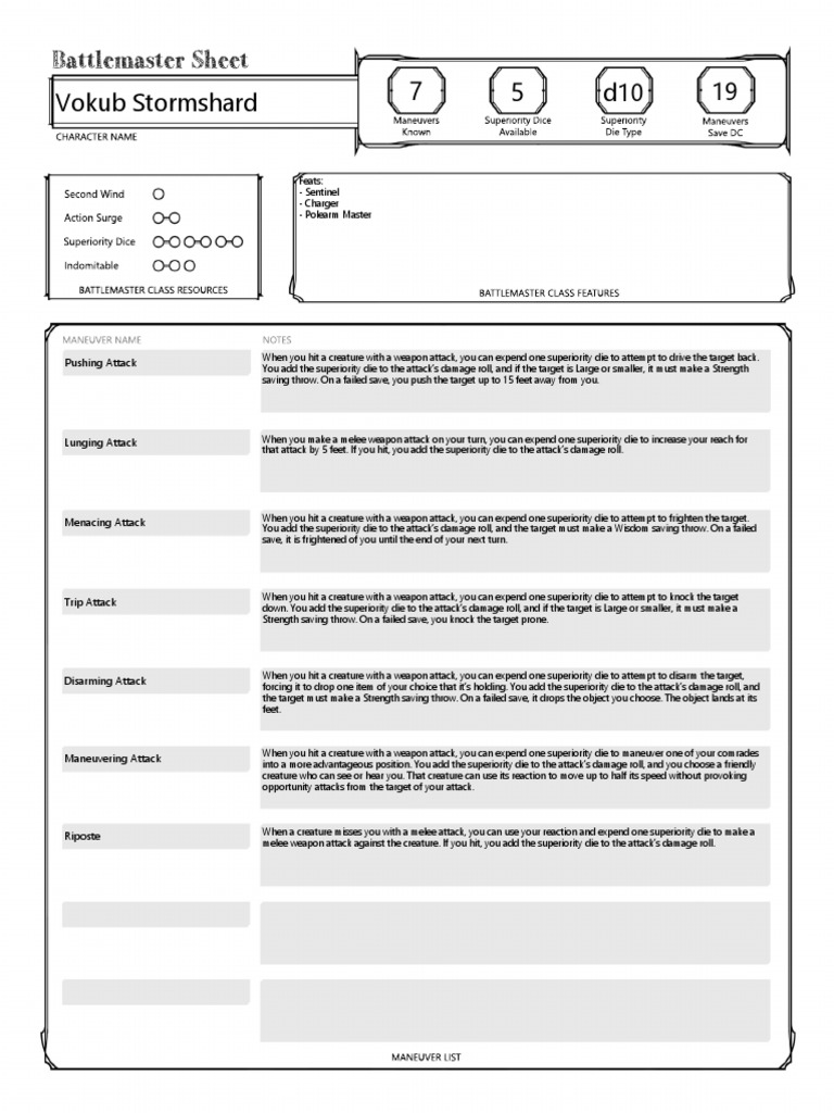 Battlemaster Maneuvers and Features Guide | PDF | Military Science ...